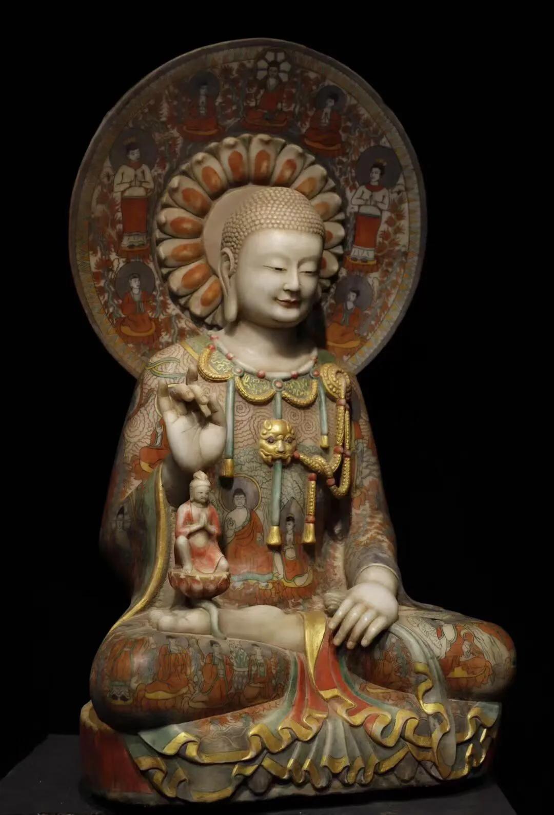 The Northern Qi Han White Marble Painted Buddha Statue is full of ...