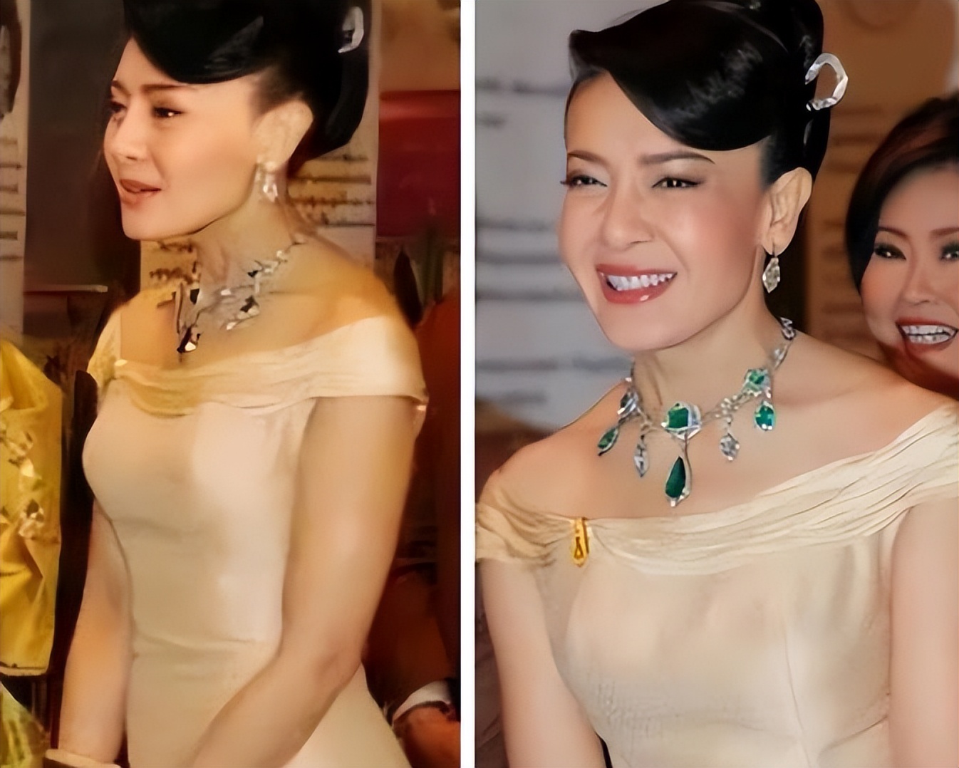 The 44-year-old Suthida still has the charm, and the halter dress ...