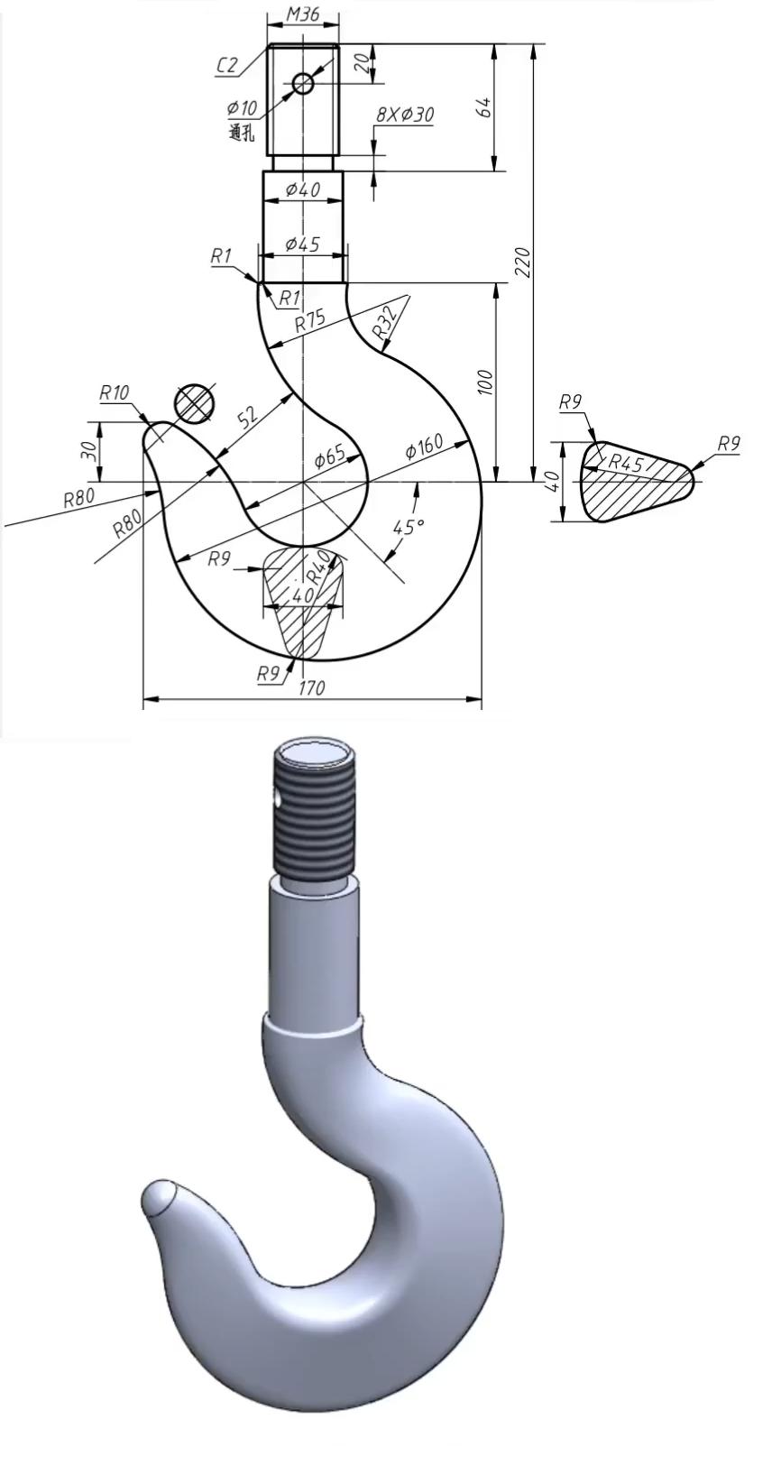 The classic large hook drawn with SolidWorks - iNEWS