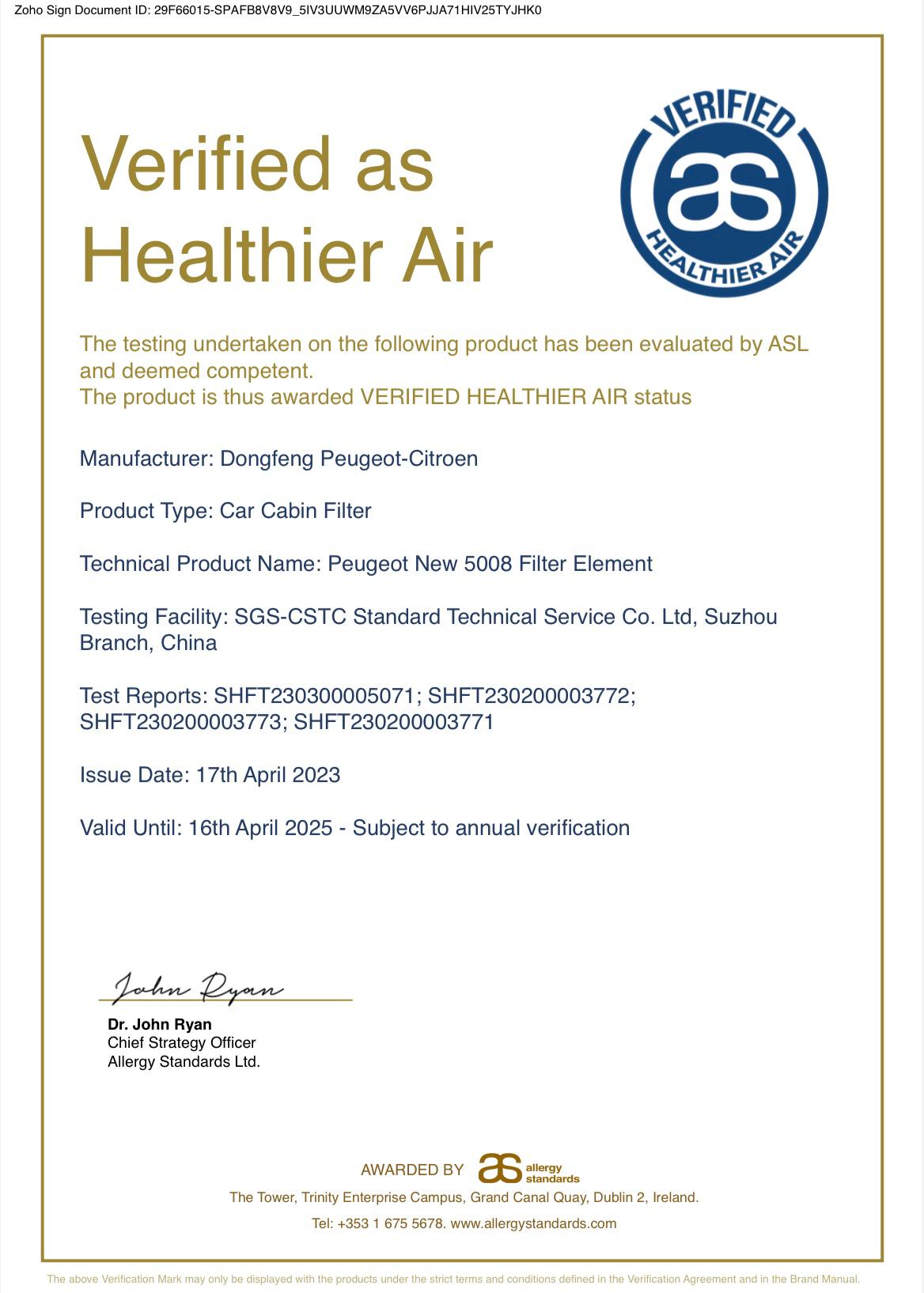 The new 5008 medical-grade allergy protection has won the ASL healthy ...