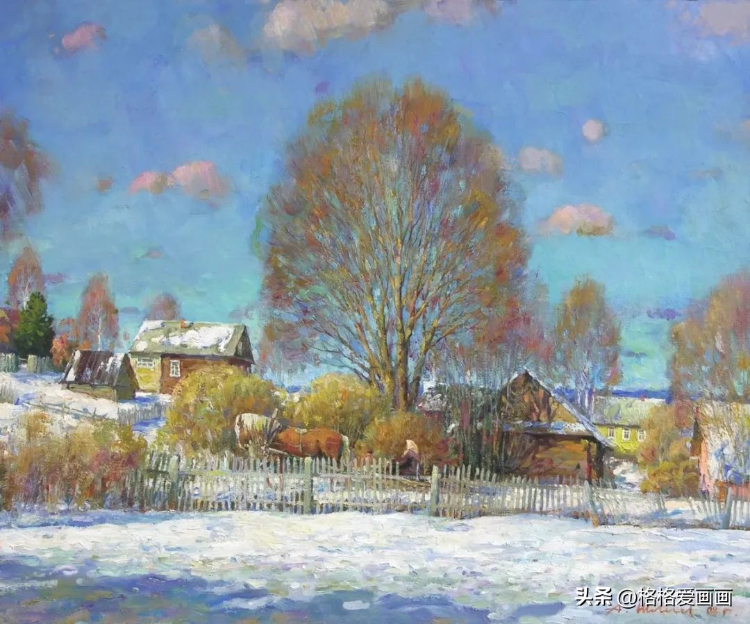 Realistic, impressionist Russian landscape oil painting, beautiful and ...