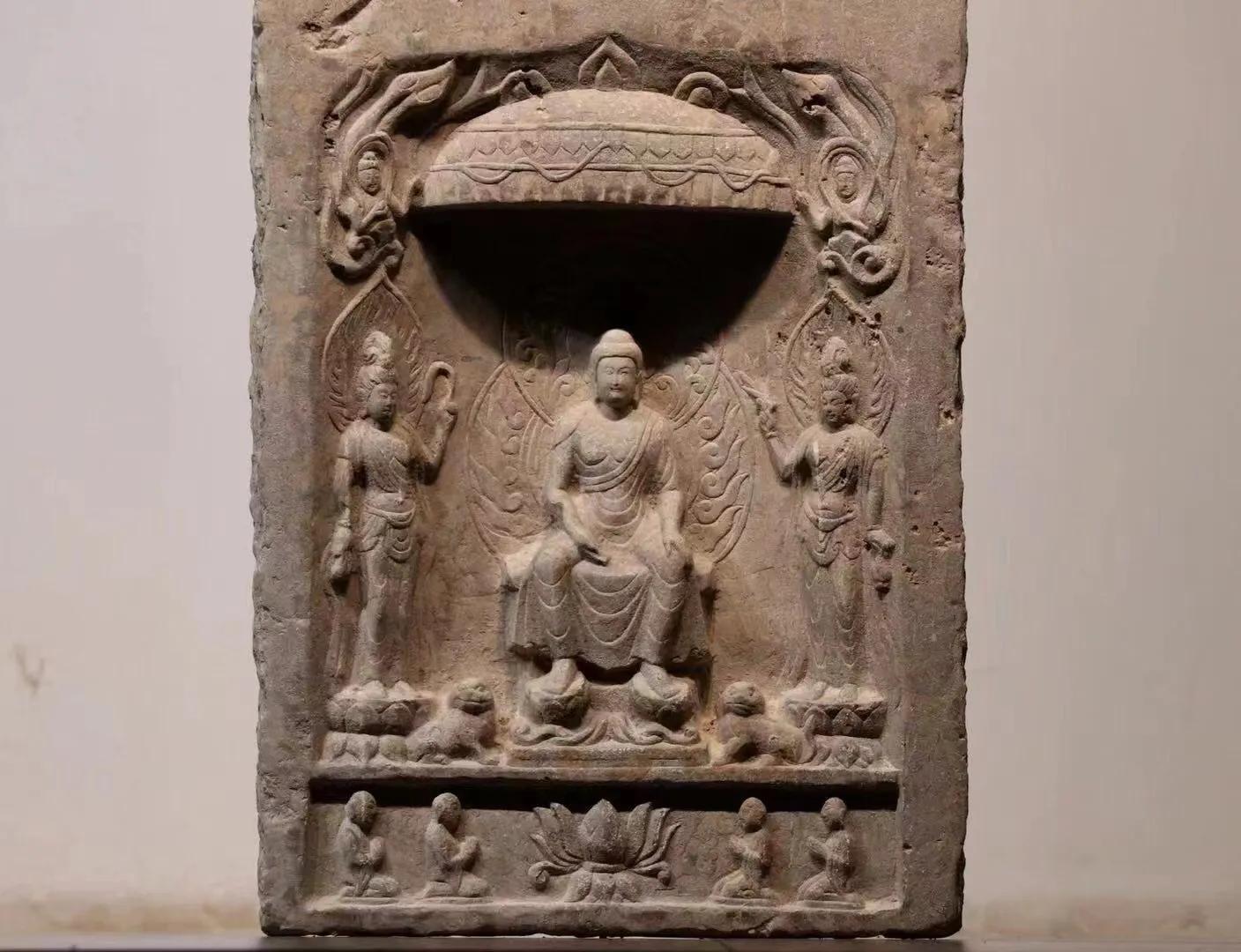 One Buddha and Two Bodhisattva niches, the bluestone carving is fine ...