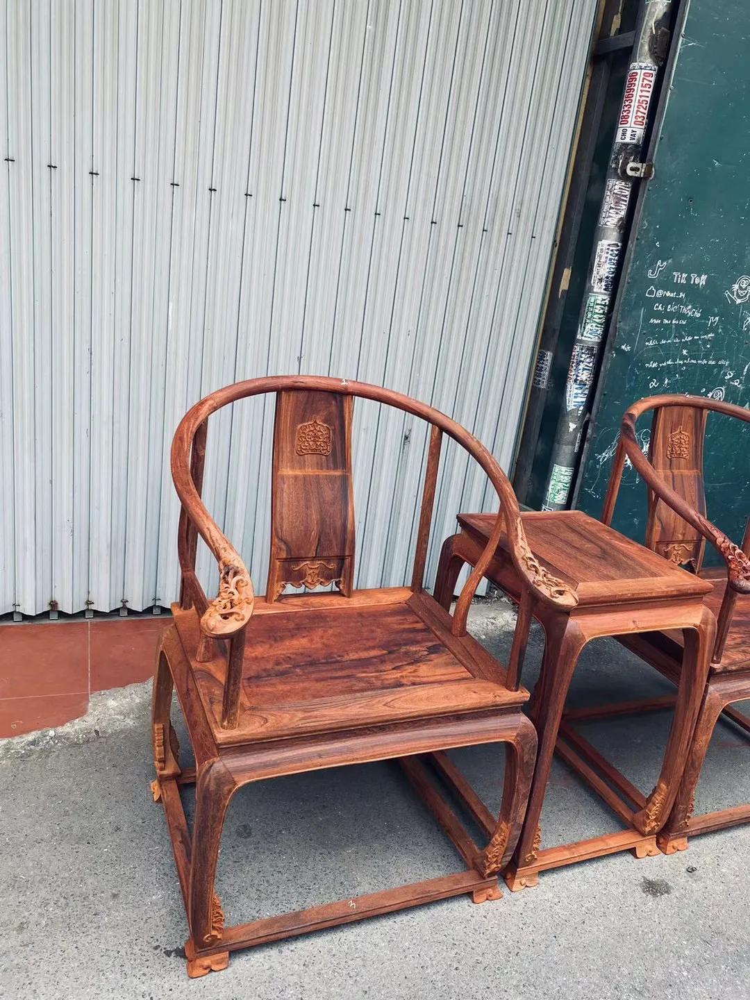 Burmese flower, black and red old material palace chair three-piece set ...