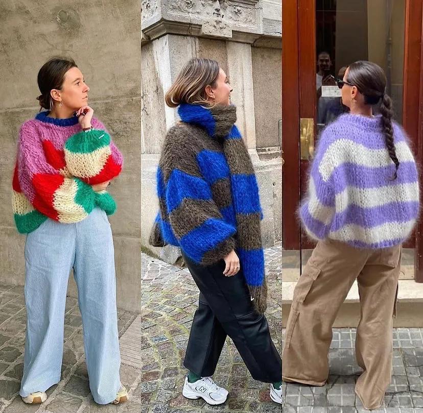 Obsessed with color striped sweaters!Lively and bright, it is not easy ...