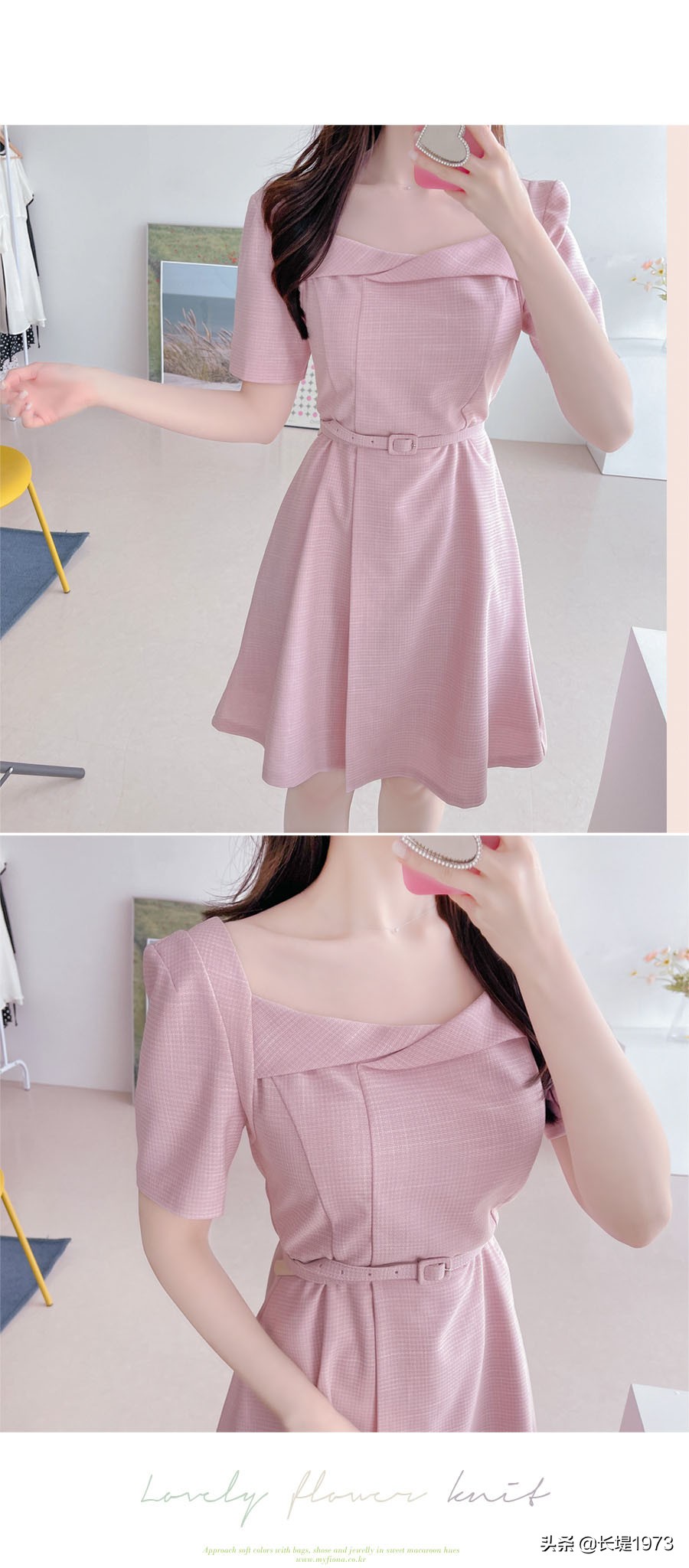 Waist A-line dress, simple and casual, easy to wear with a sense of ...