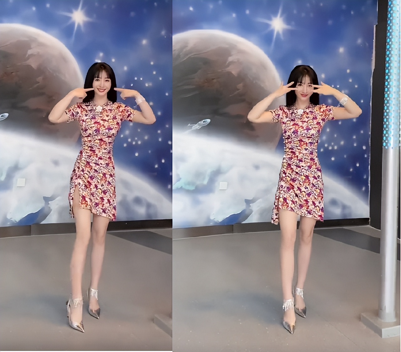 41-year-old Liu Yan appeared thin, with a floral short skirt and long ...