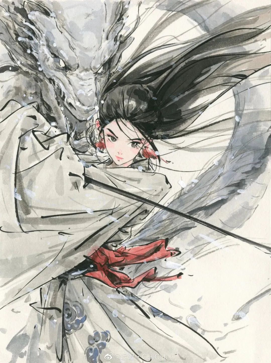 Tsinghua talent's ink sketch, the young lady in the pen is so ...