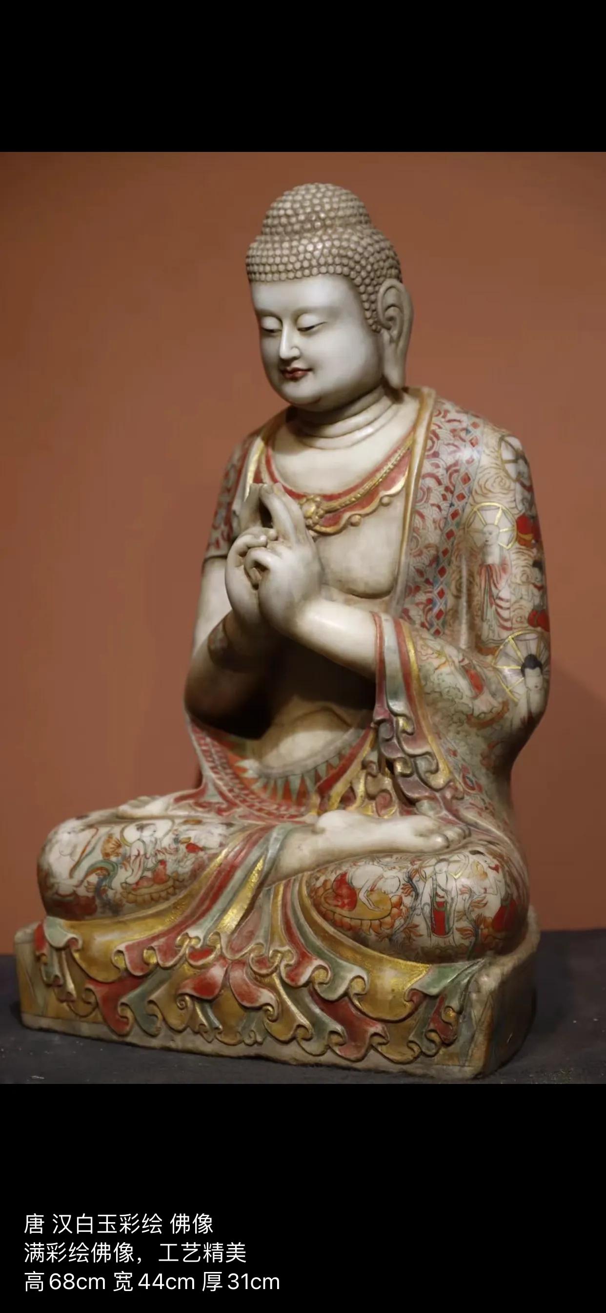 Tang Han White Marble Painted Buddha Statue Full Painted Buddha Statue ...