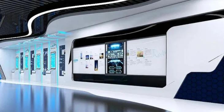 Why is the interactive slide screen in the exhibition hall design so ...