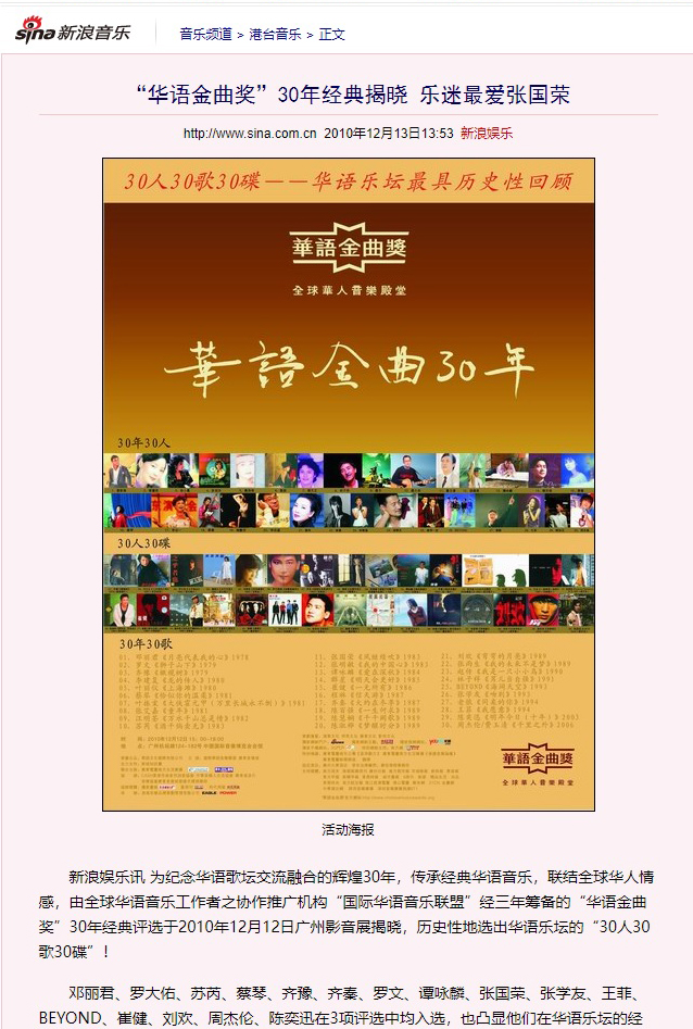 Ranking of Chinese pop singers Teresa Teng Leslie Cheung Alan Tam Andy ...