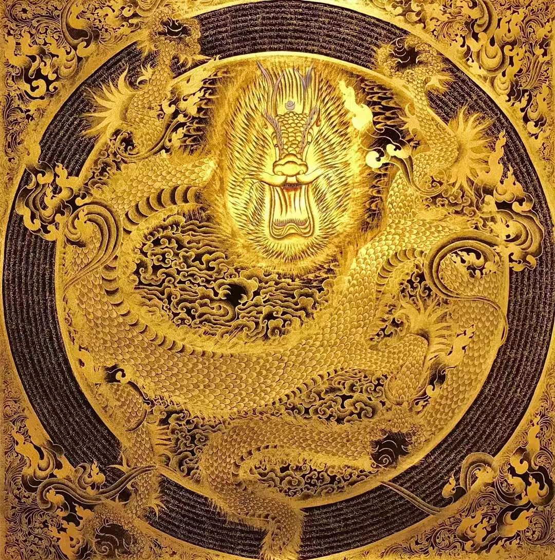 Immersive appreciation of a black gold thangka "Five-clawed Golden ...
