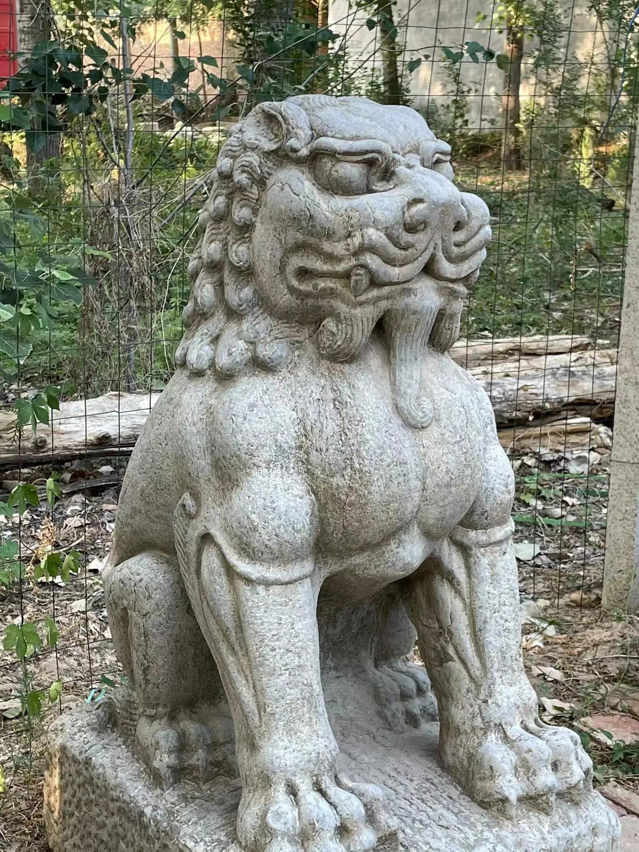 Song and Yuan Fengmen lion Qingshi sits upright and squatting with a ...