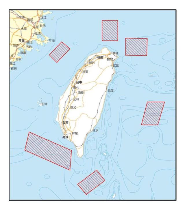 Six restricted areas encircled Taiwan and directly cut into the so ...