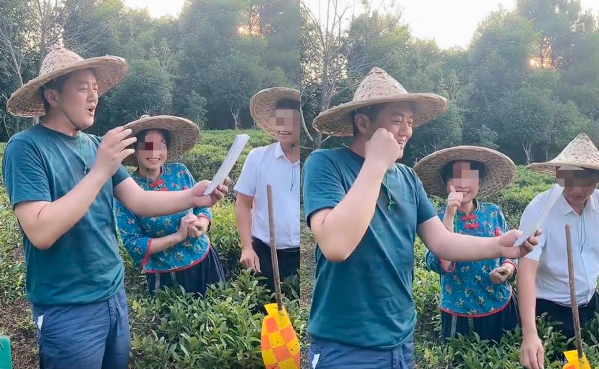 Li Yapeng sings folk songs loudly in the countryside!Wearing a bucket ...