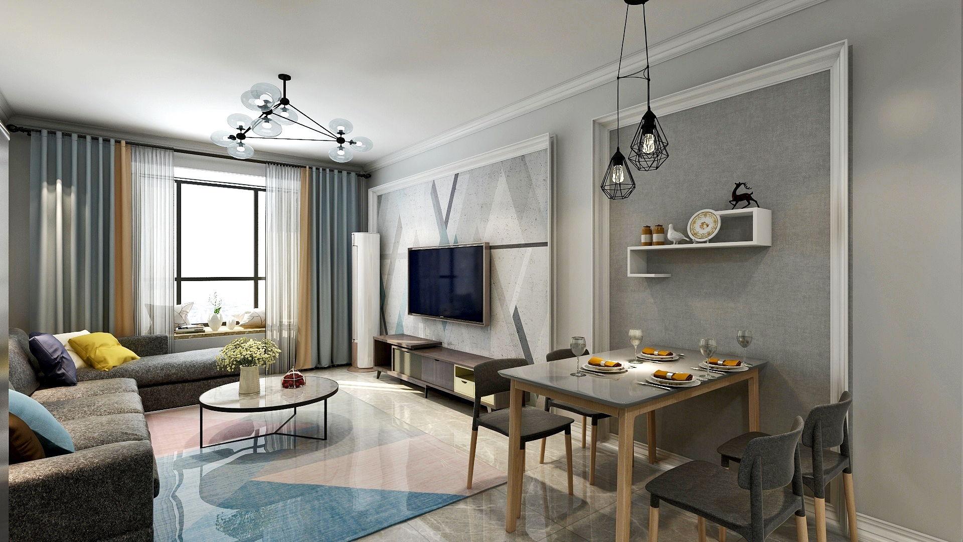 The 129-square-meter living room round table bouquet fills the artistic ...