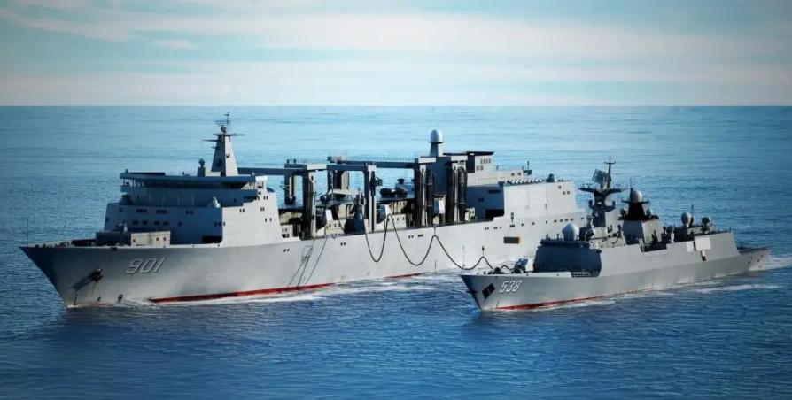 China's Type 901 supply ship, with a displacement of 40,000 tons, is an ...