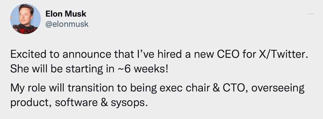 Musk says he has hired a new CEO for Twitter, will take office in 6 ...