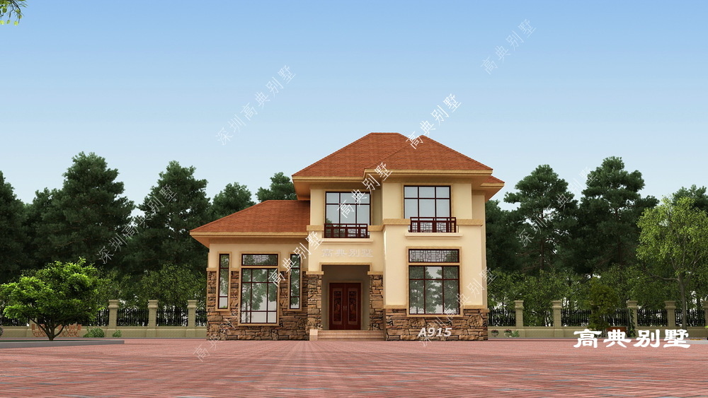 Rural self-built house design drawing, a three-story villa with a ...