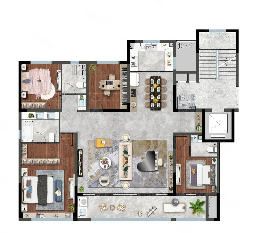 168 square meters of elegant four-bedroom apartment with no shared ...
