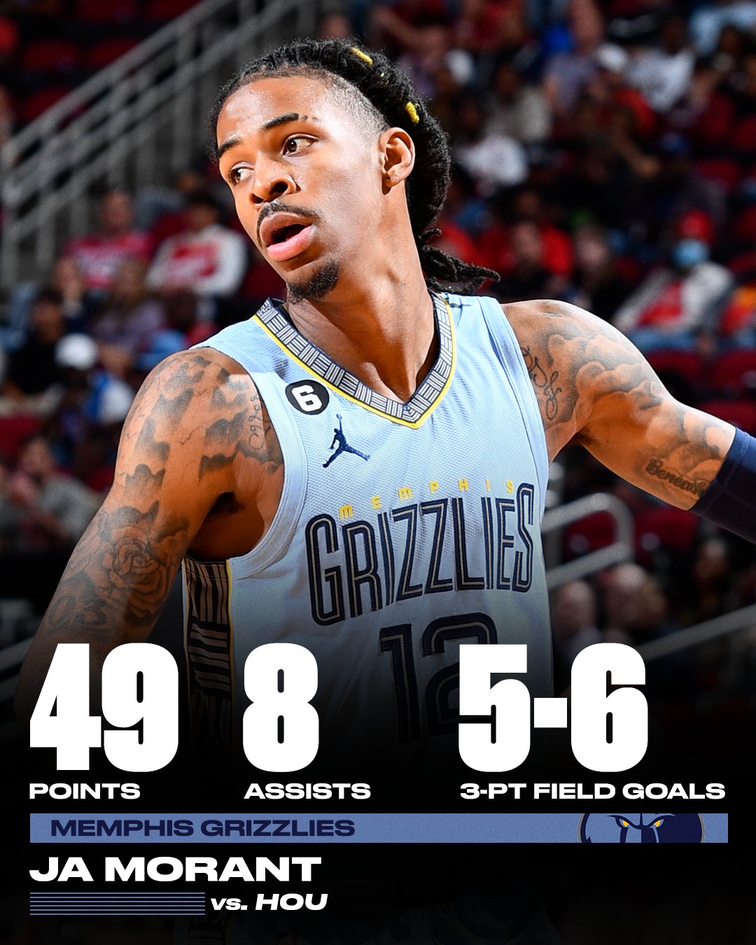 Morant scored 49 points!The 83 points in the first two games made team ...