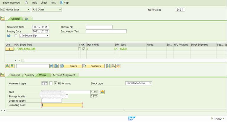 SAP MM MIGO movement type 242 transfers fixed assets to material ...