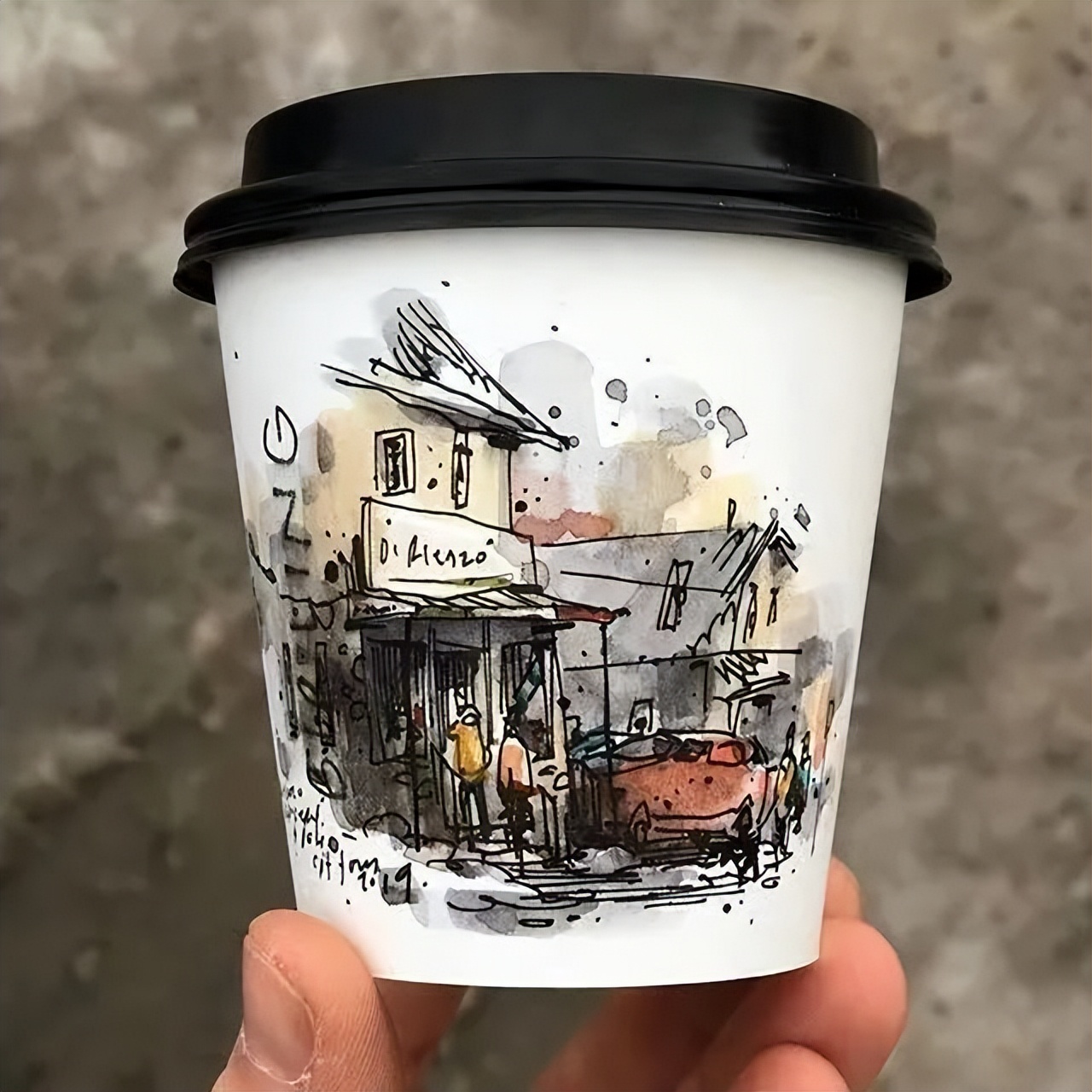 The buildings painted on the coffee cups are exquisite, cute, and I ...
