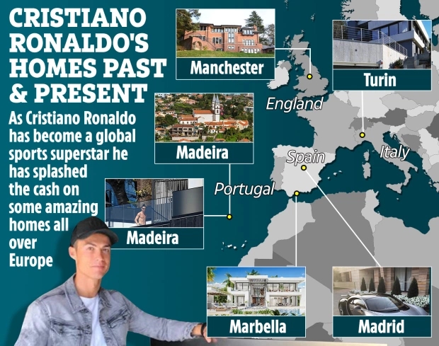 Cristiano Ronaldo's map of European luxury homes: Wherever he goes, he ...