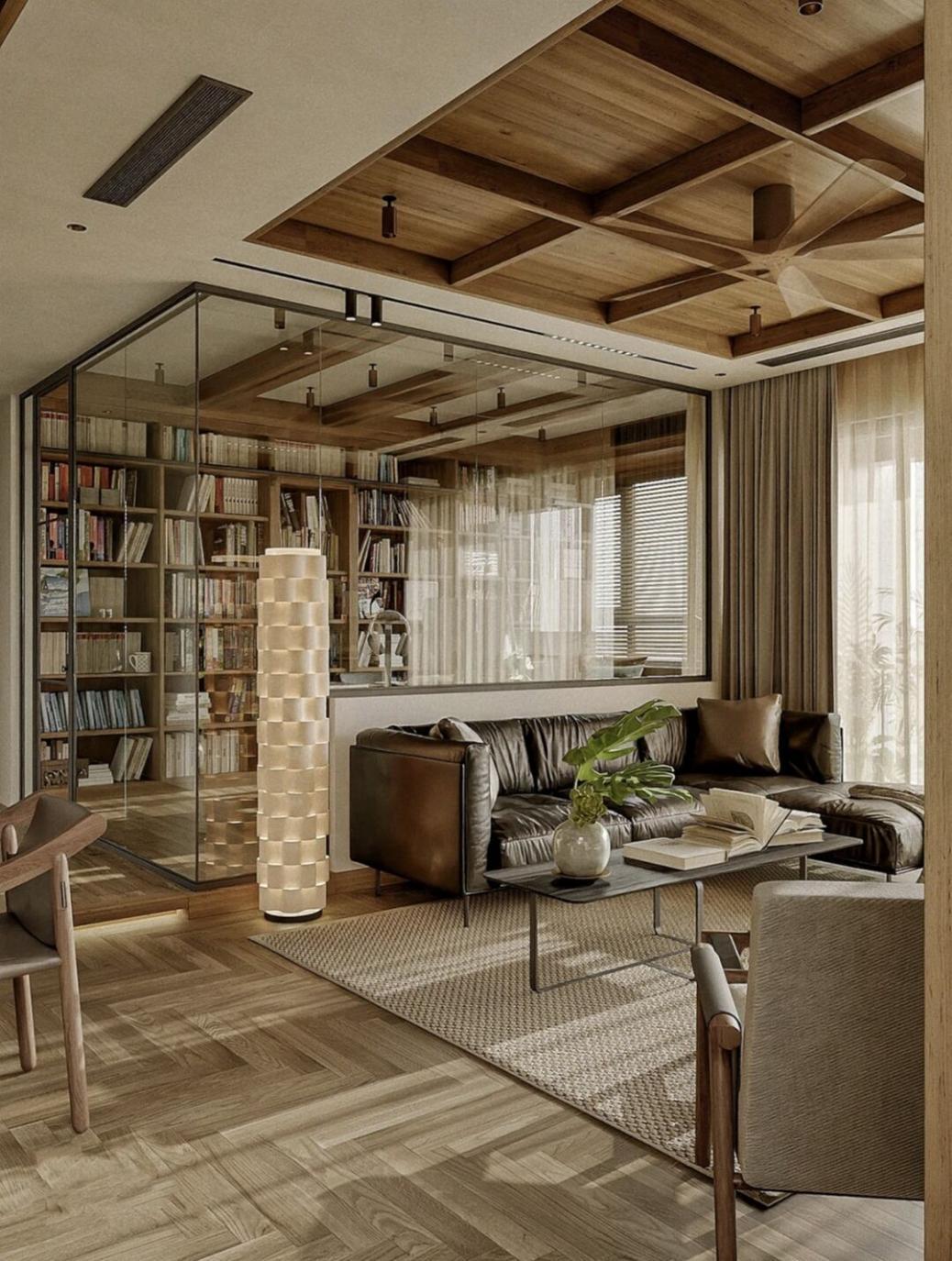 With lighting on three sides, the living room is boldly separated from ...