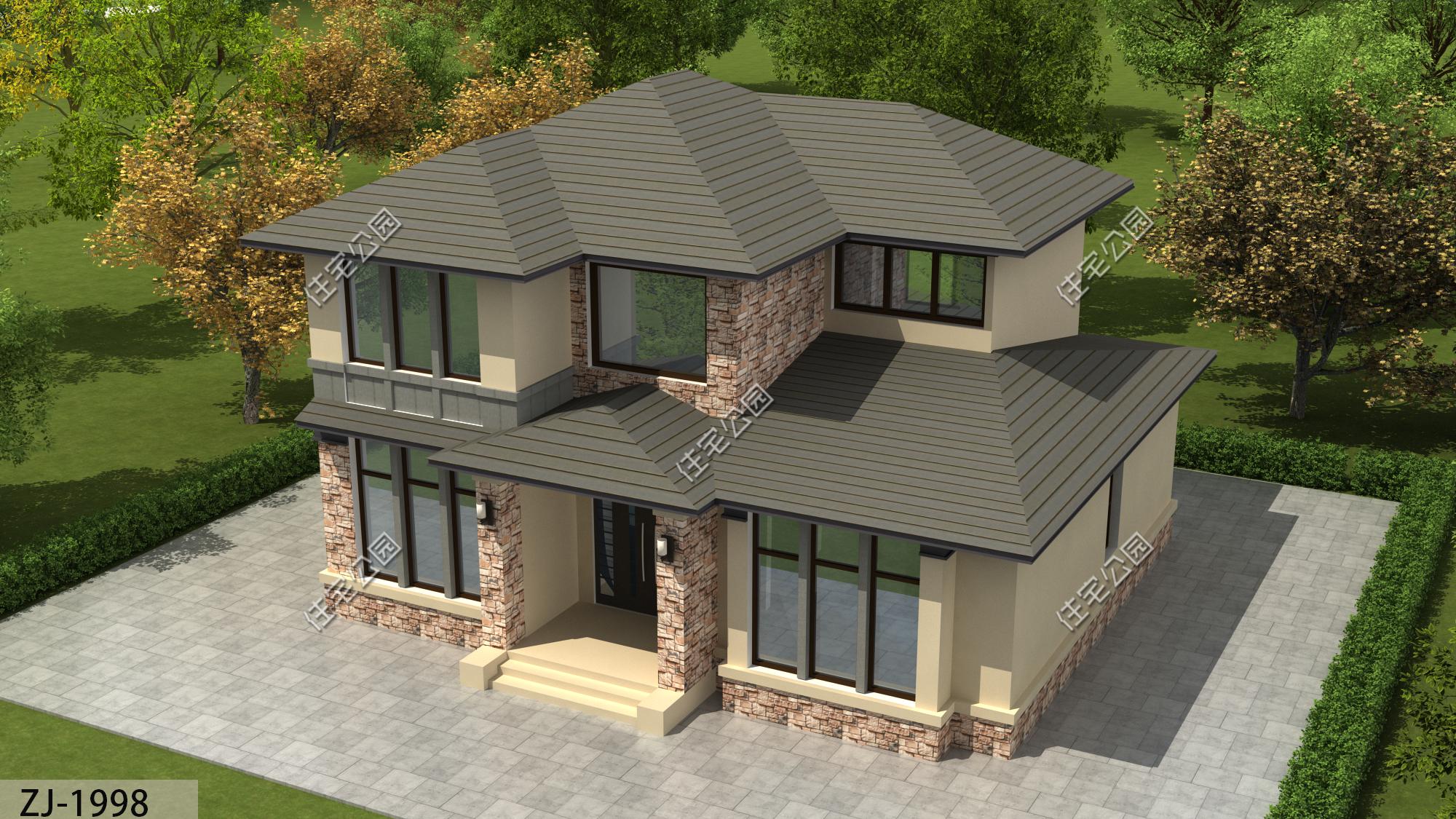 13×10m two-story modern villa with luxurious suite, small windows on ...