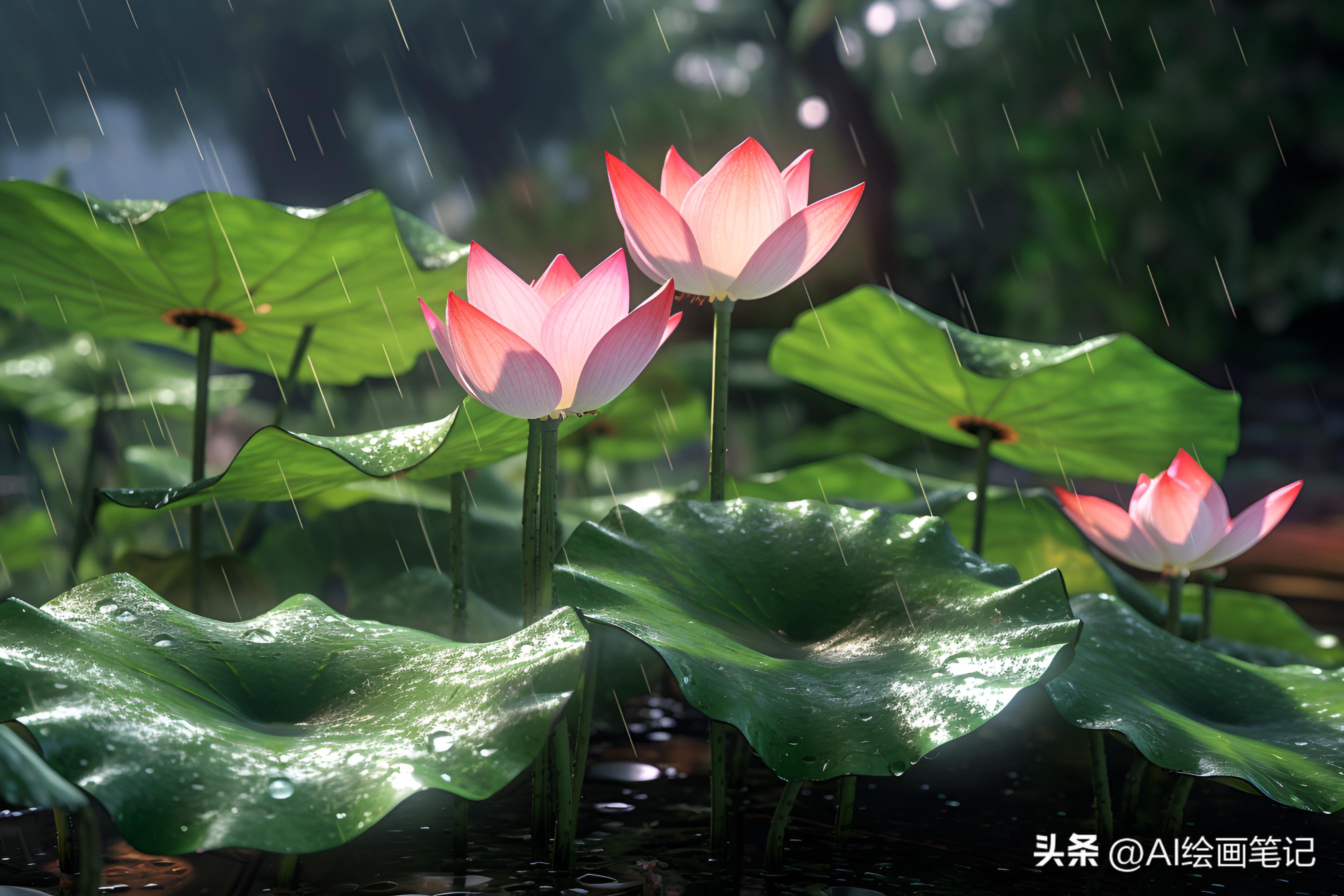Ai Painting: Walking in the pond following the drizzle, feeling the ...