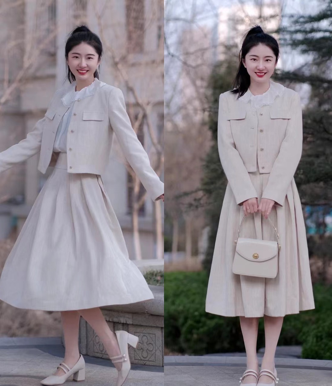 A collocation method is popular this spring! "Short top + skirt" looks ...