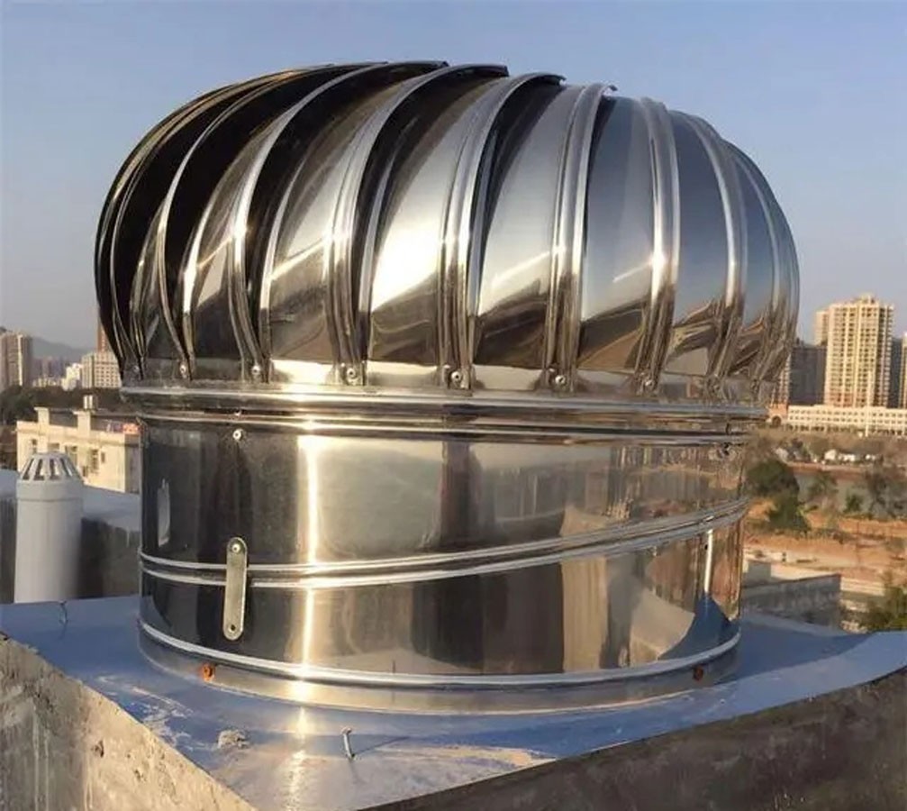 A large metal ball is installed on the roof, and it can rotate by ...