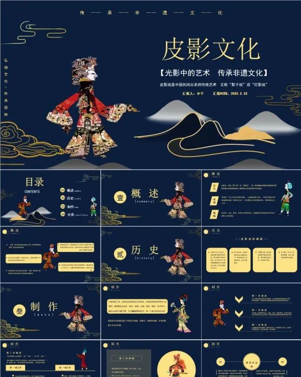 "Shadow play" of traditional folk culture PPT template - iNEWS