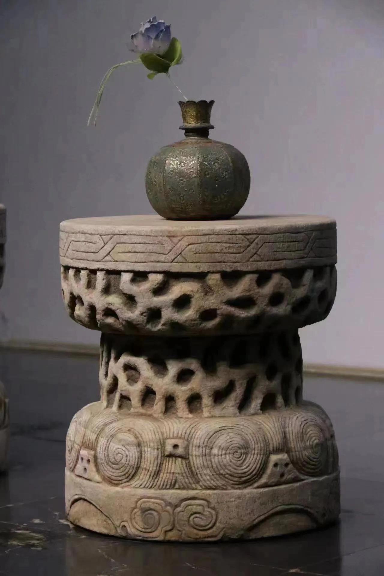 Qing Dynasty——The size of the stone pier flower; height 43//diameter 39 ...