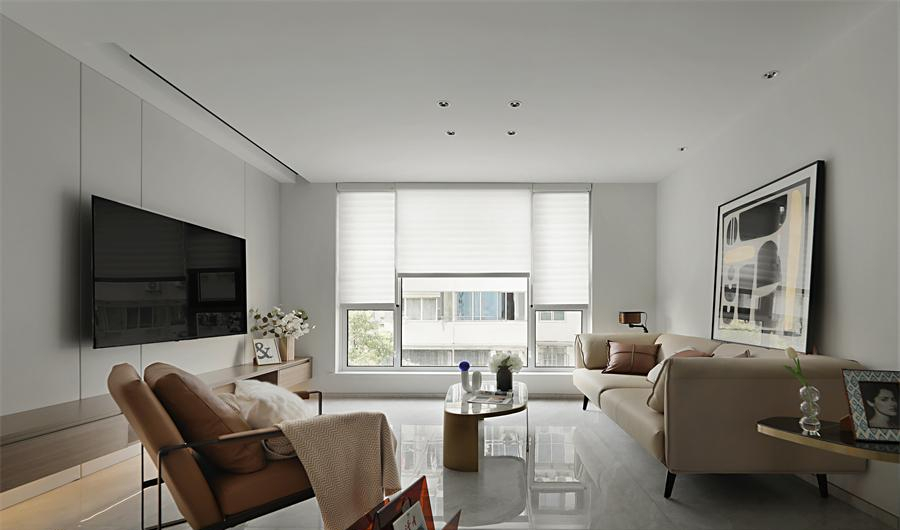 119㎡ modern style, living room TV + curtain design, to meet the ...