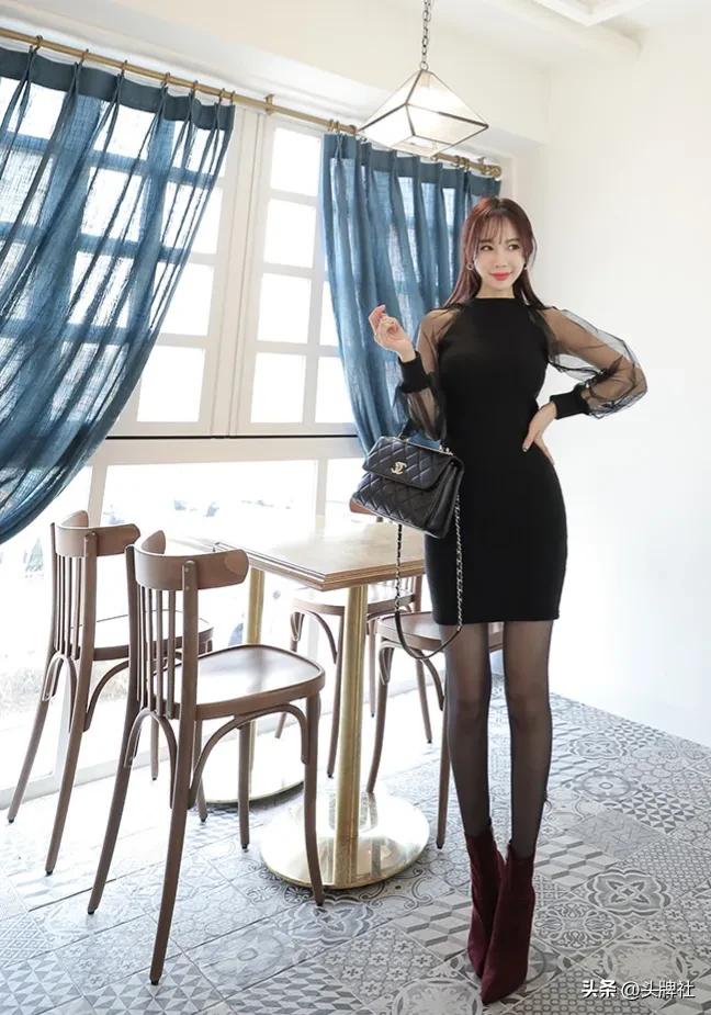 Korean supermodel Kim Hye Mi wears a black tulle slim fit hip dress ...