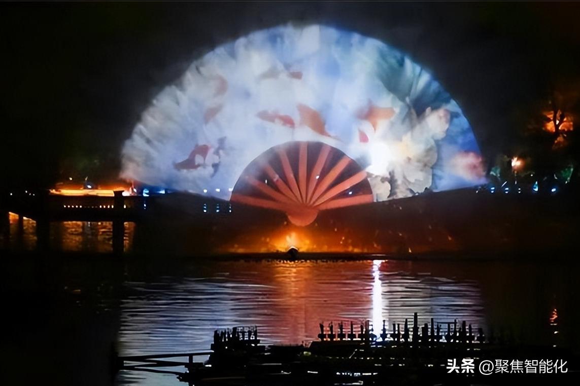 Water curtain projection light show - the landmark of the city - iMedia