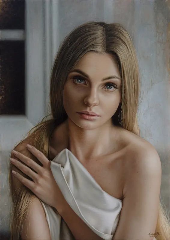 He painted extremely realistic female portraits, zoomed in to see the ...