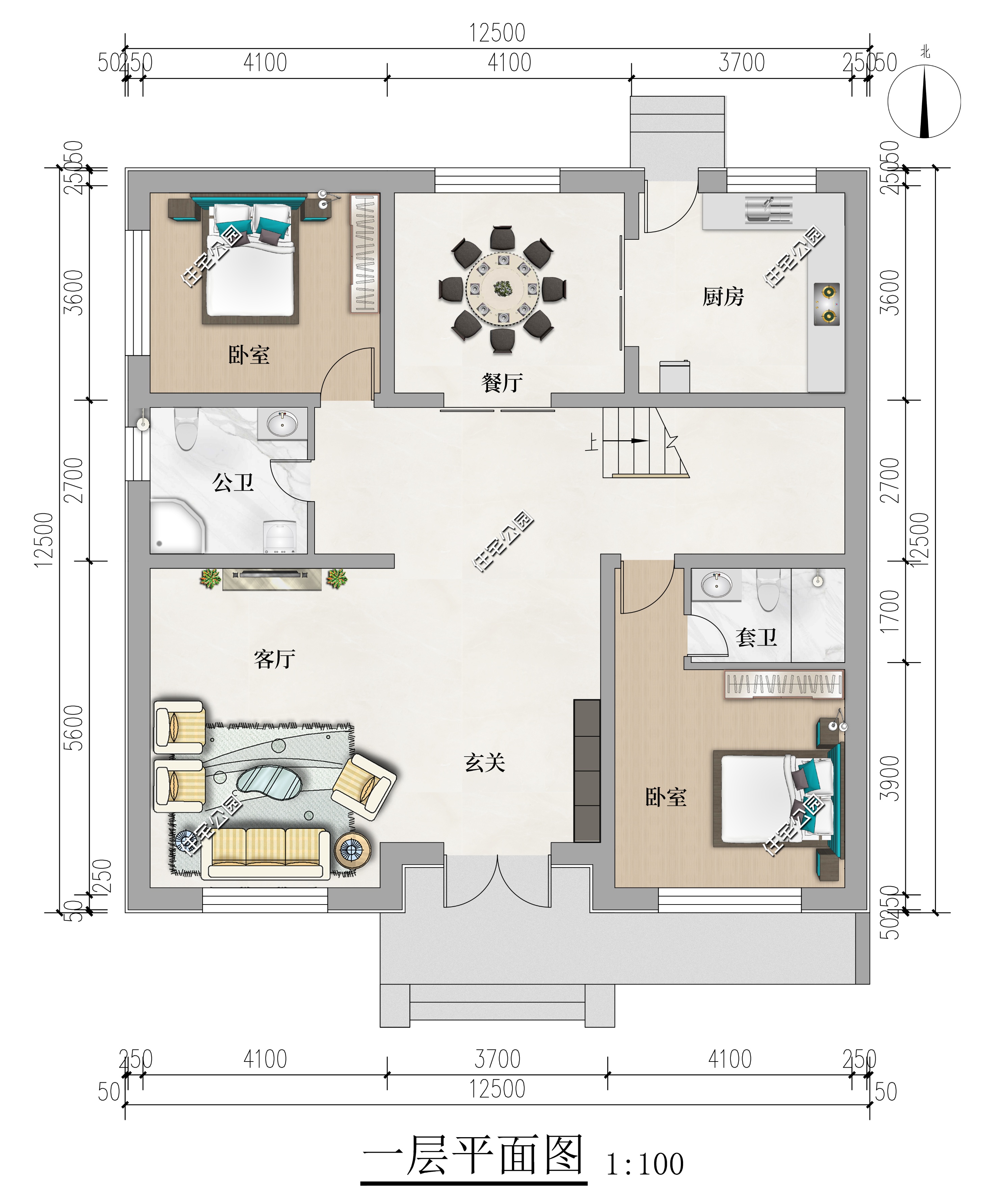 12x12m modern two-story flat-roofed villa with a square layout and ...