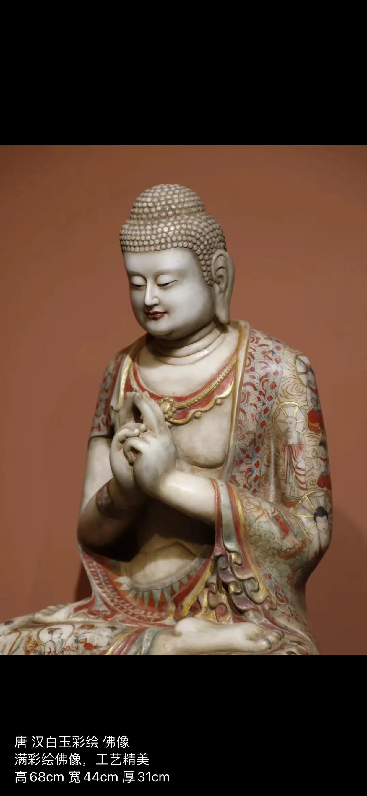 Tang Han White Marble Painted Buddha Statue Full Painted Buddha Statue ...