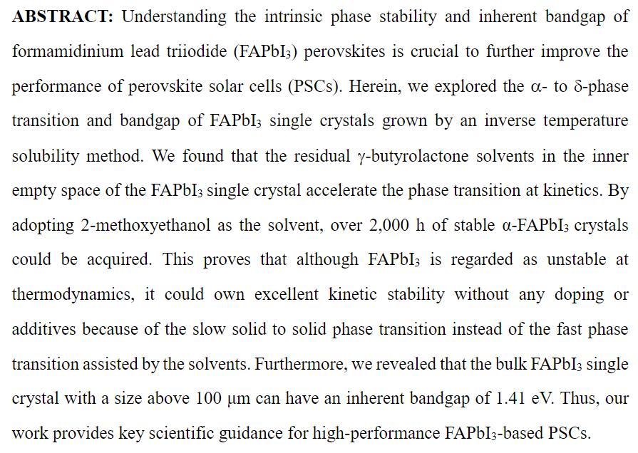 Angewandte -- FAPbI3 single crystal is actually quite stable - iNEWS