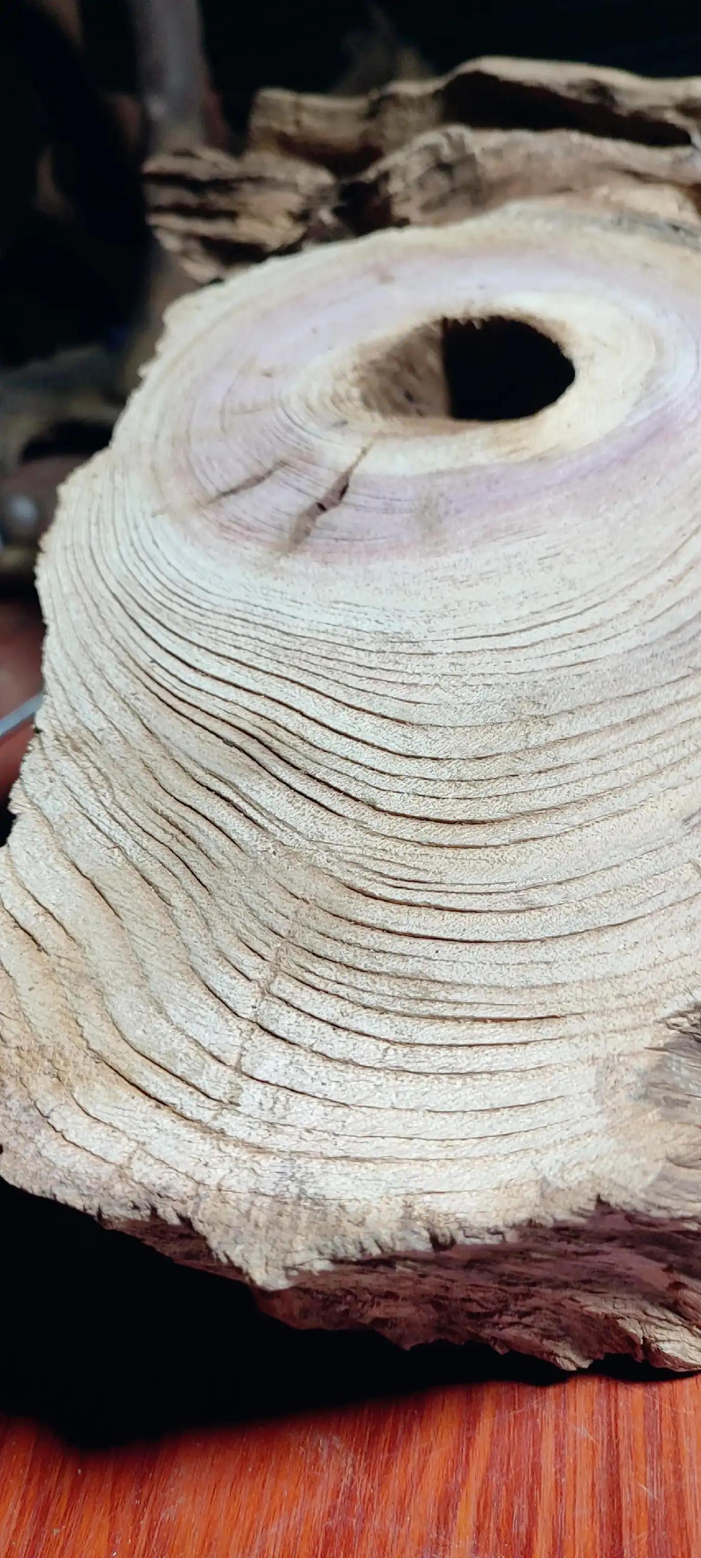 A piece of century-old camphor wood is made into a home wabi-sabi dry ...