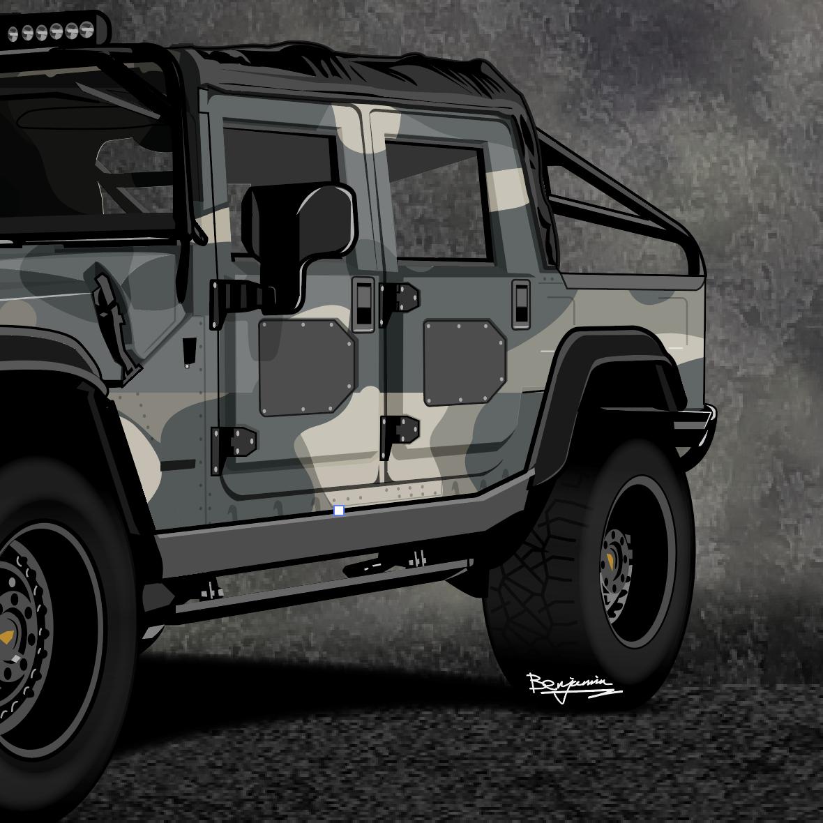 Benjamin hand-painted car wallpaper illustration Hummer M1 R military ...