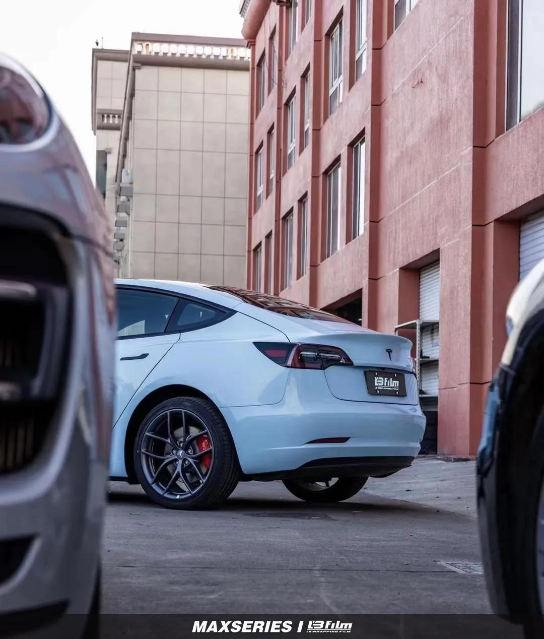 Tesla car stickers LBFILM color change film original paint glacier blue ...