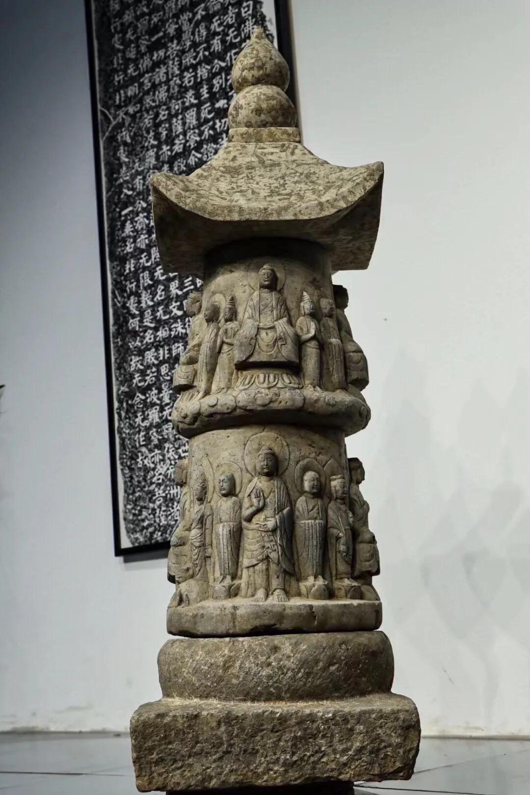 [Tang Yun. Four-sided Pagoda] Dimensions: 110 cm high, 35 cm wide, and ...