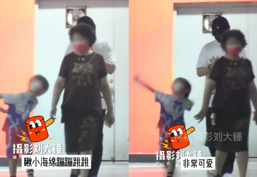 Huang Xiaoming baby takes turns with the baby!The little sponge jumped ...