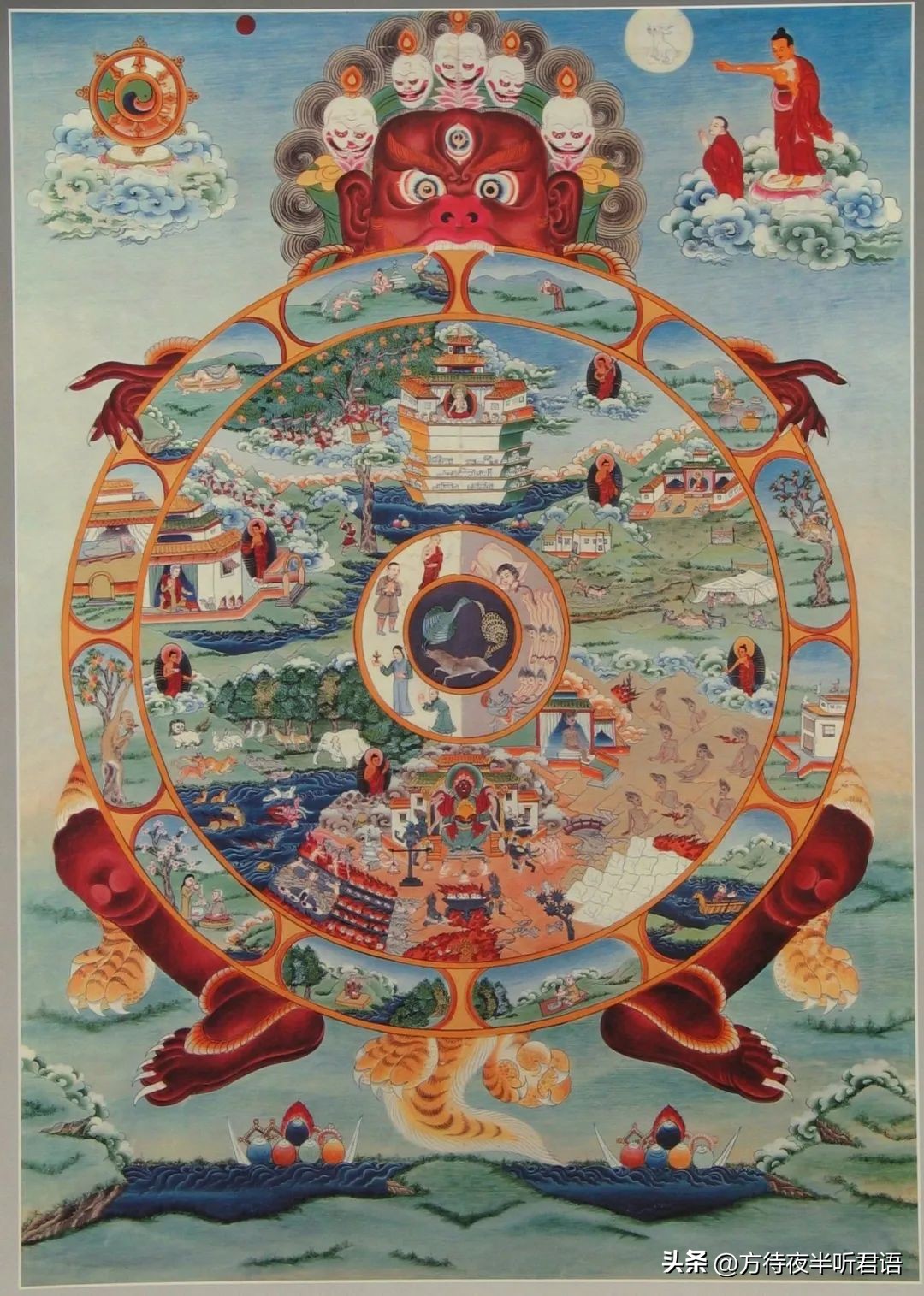 The Bodhisattva holds the new moon in his hand, and there is a rabbit ...