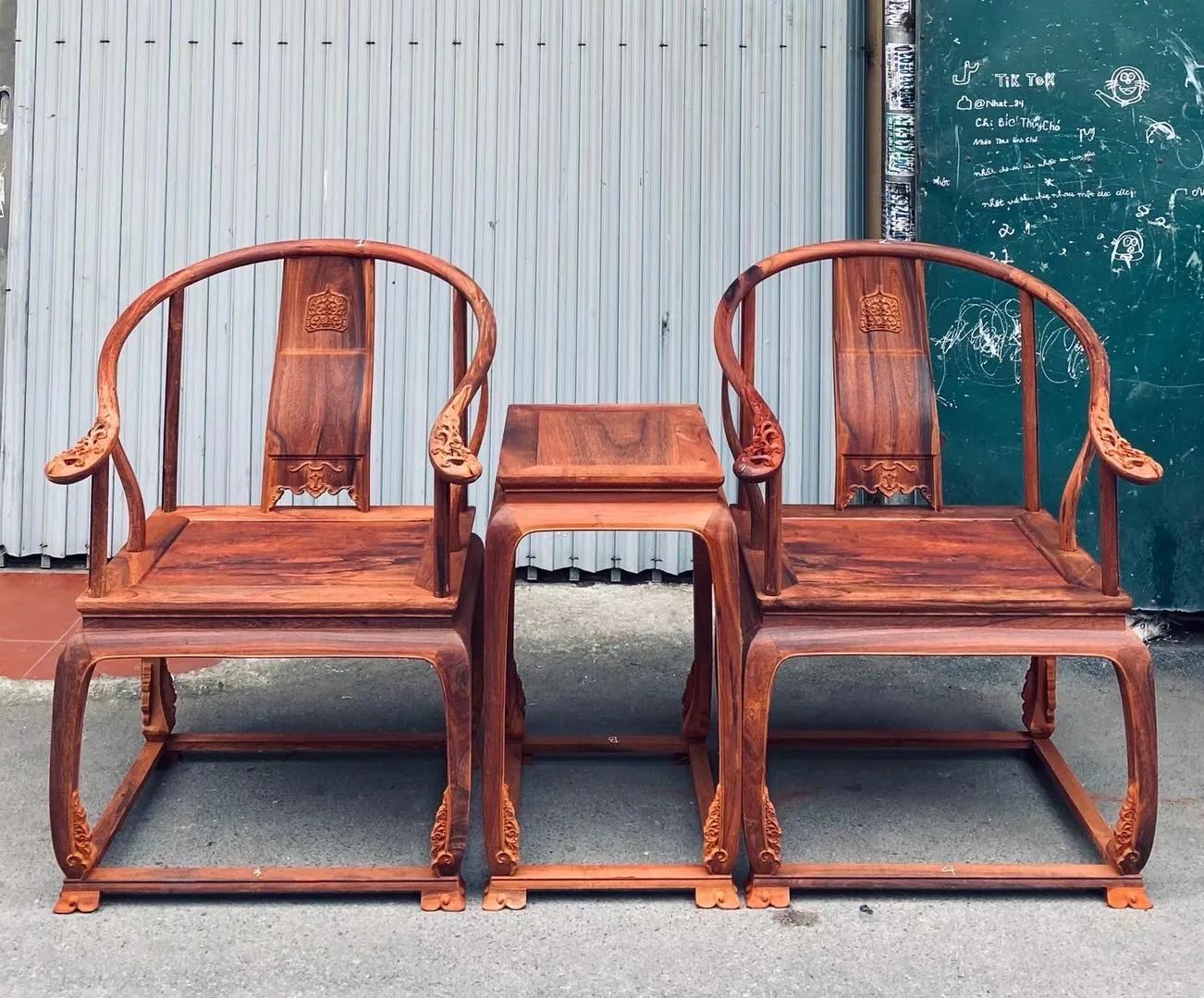 Burmese flower, black and red old material palace chair three-piece set ...