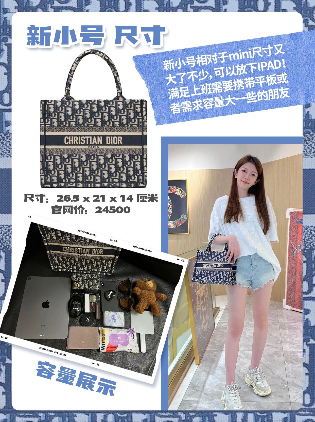Different size Dior tote upper body comparison - iNEWS