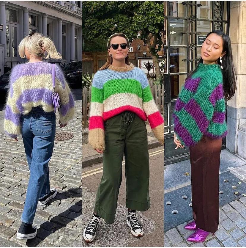 Obsessed with color striped sweaters!Lively and bright, it is not easy ...